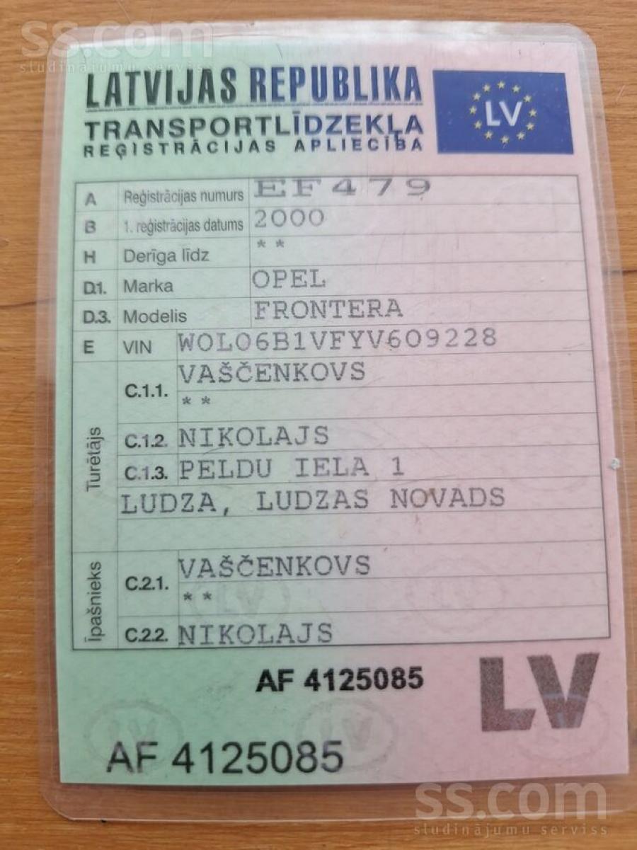 Grey Opel Frontera 2000 in Ludza, with an engine capacity of 2.20 L and mileage of 157 thousand km for 1500 €, photo 8 on AUTOMOTO.COM.LV