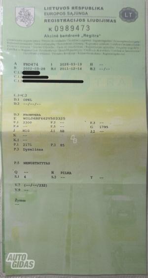 Серый Опель Фронтера 2002 в Каунас, объемом двигателя 2.20 л и пробегом 293 тыс. км за 3300 €, фото 15 на AUTOMOTO.COM.LV