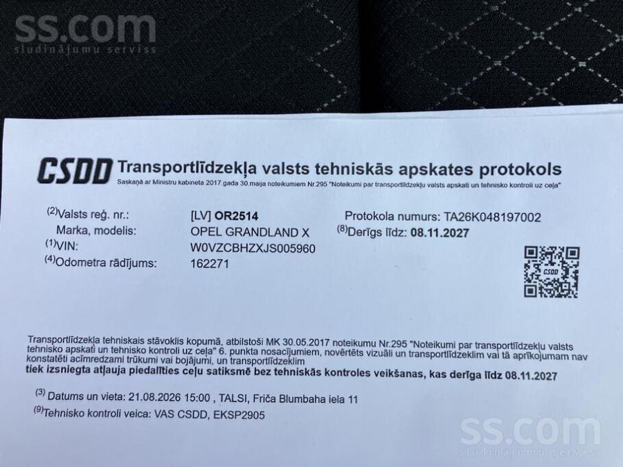 Black Opel Grandland X 2018 in Talsi, with an engine capacity of 1.60 L and mileage of 162 thousand km for 12500 €, photo 22 on AUTOMOTO.COM.LV