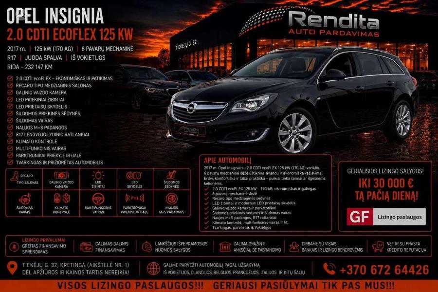 Black Opel Insignia 2017 in Kretinga, with an engine capacity of 1.96 L and mileage of 232 thousand km for 5599 €, photo 35 on AUTOMOTO.COM.LV
