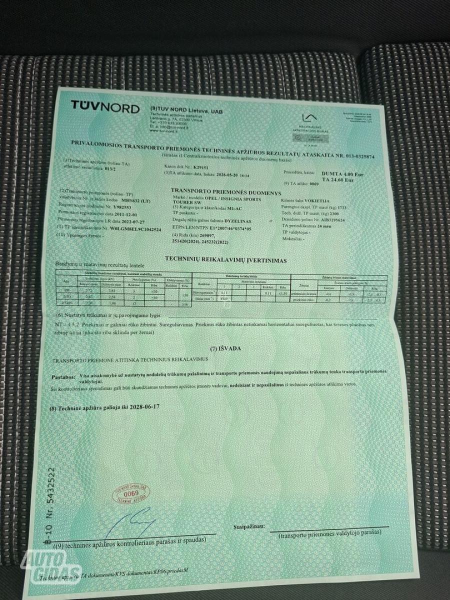 Синий Опель Инсигния 2011 в Укмерге, объемом двигателя 2.00 л и пробегом 270 тыс. км за 3000 €, фото 10 на AUTOMOTO.COM.LV
