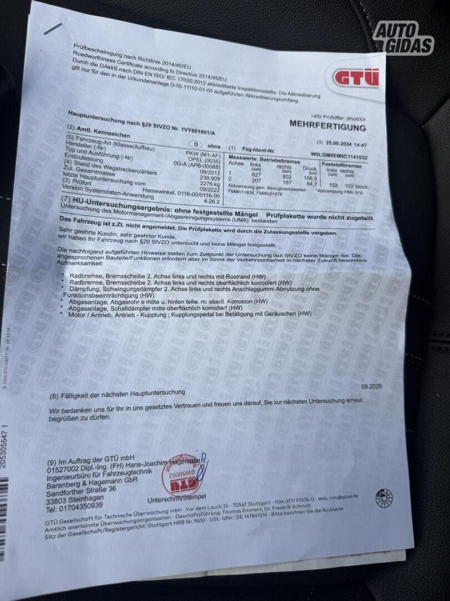 Blue Opel Insignia 2012 in Vilnius, with an engine capacity of 2.00 L and mileage of 240 thousand km for 3790 €, photo 23 on AUTOMOTO.COM.LV