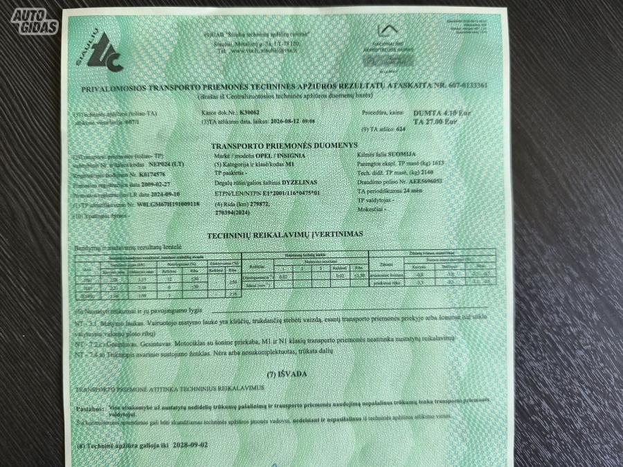 Серый Опель Инсигния 2009 в Вильнюс, объемом двигателя 2.00 л и пробегом 281 тыс. км за 2000 €, фото 6 на AUTOMOTO.COM.LV