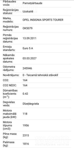 Pelēks Opel Insignia 2011 Bauska, ar dzinēja tilpumu 2.00 L un nobraukumu 249 tūkst. km par 4800 €, foto 23 vietnē AUTOMOTO.COM.LV