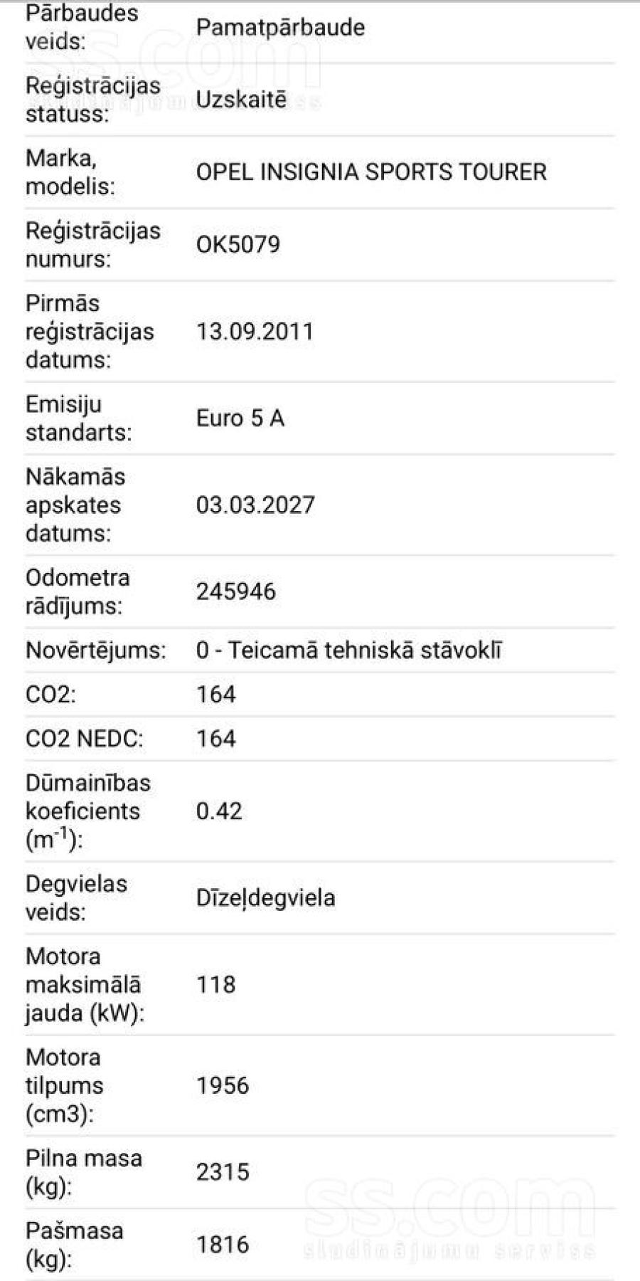 Pelēks Opel Insignia 2011 Bauska, ar dzinēja tilpumu 2.00 L un nobraukumu 249 tūkst. km par 4800 €, foto 23 vietnē AUTOMOTO.COM.LV
