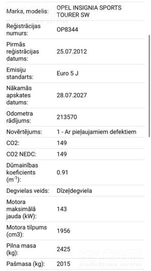 Grey Opel Insignia 2012 in Riga, with an engine capacity of 2.00 L and mileage of 214 thousand km for 2750 €, photo 17 on AUTOMOTO.COM.LV
