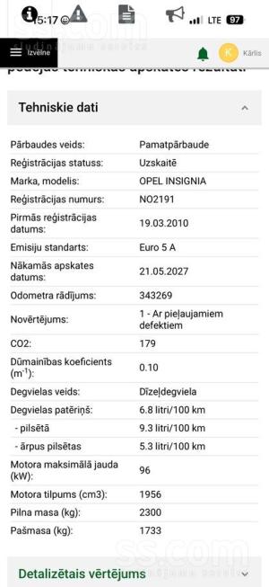 Красный Опель Инсигния 2010 в Даугавпилс, объемом двигателя 2.00 л и пробегом 348 тыс. км за 3300 €, фото 16 на AUTOMOTO.COM.LV