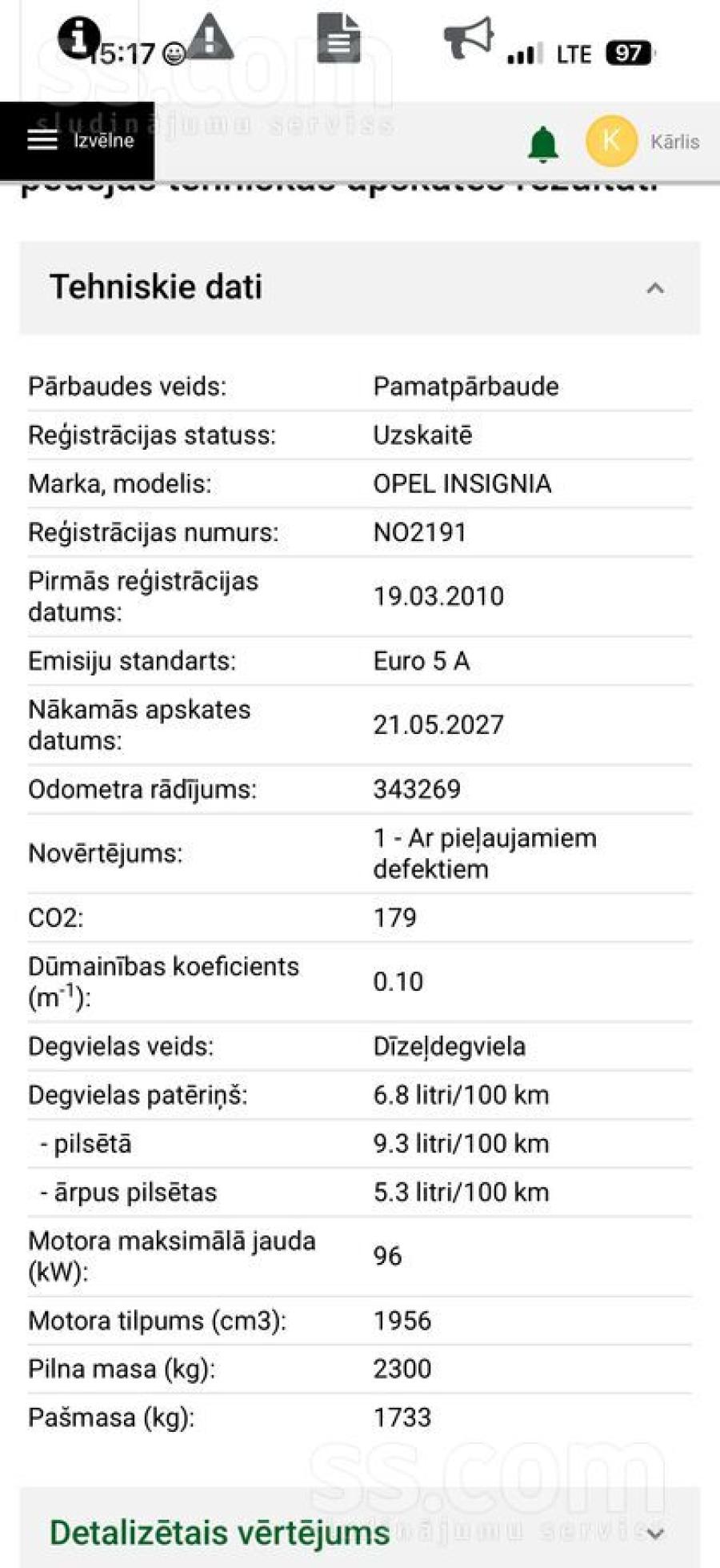 Красный Опель Инсигния 2010 в Даугавпилс, объемом двигателя 2.00 л и пробегом 348 тыс. км за 3300 €, фото 16 на AUTOMOTO.COM.LV