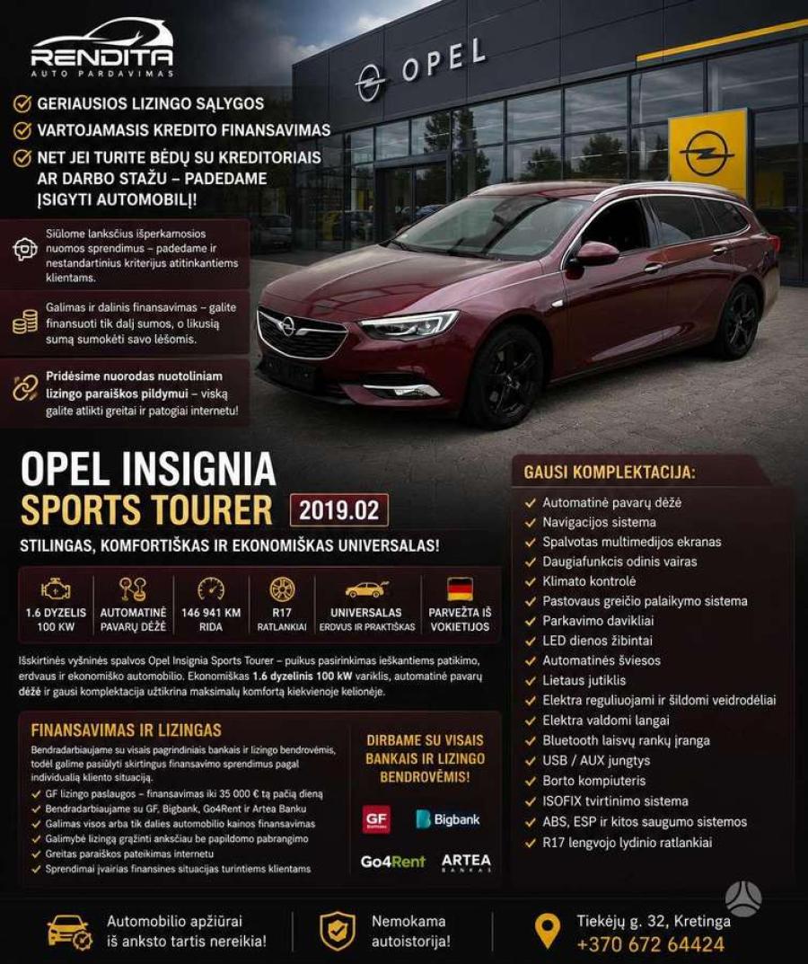 Red Opel Insignia 2019 in Kretinga, with an engine capacity of 1.60 L and mileage of 147 thousand km for 10999 €, photo 44 on AUTOMOTO.COM.LV