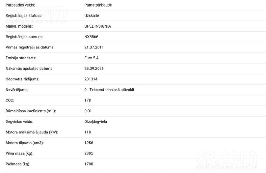 Balts Opel Insignia 2011 Jelgava, ar dzinēja tilpumu 2.90 L un nobraukumu 207 tūkst. km par 4200 €, foto 16 vietnē AUTOMOTO.COM.LV