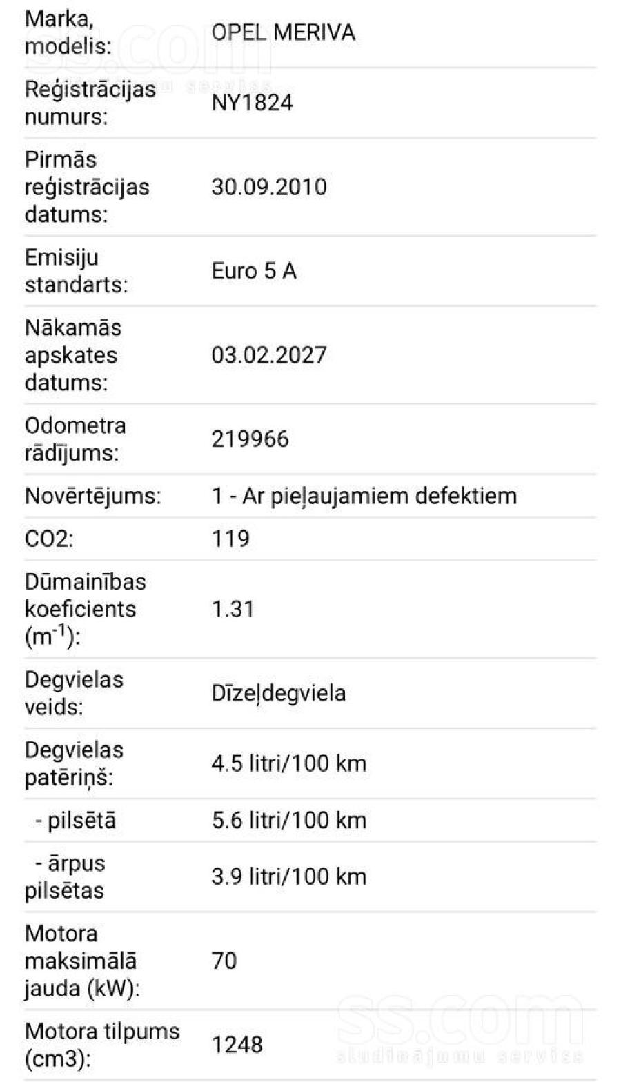 Blue Opel Meriva 2010 in Riga, with an engine capacity of 1.30 L and mileage of 220 thousand km for 2300 €, photo 20 on AUTOMOTO.COM.LV