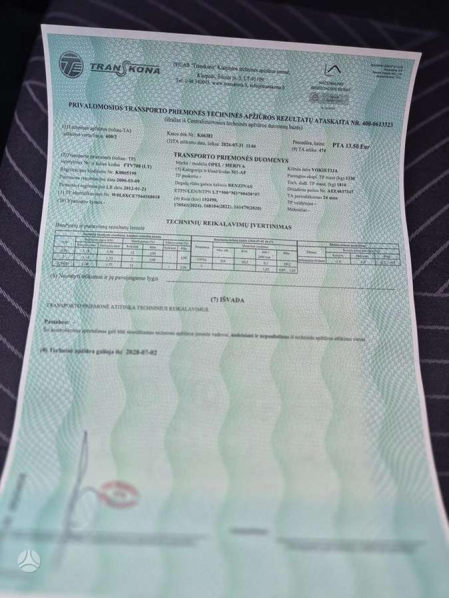 Синий Опель Мерива 2006 в Клайпеда, объемом двигателя 1.36 л и пробегом 193 тыс. км за 1499 €, фото 28 на AUTOMOTO.COM.LV