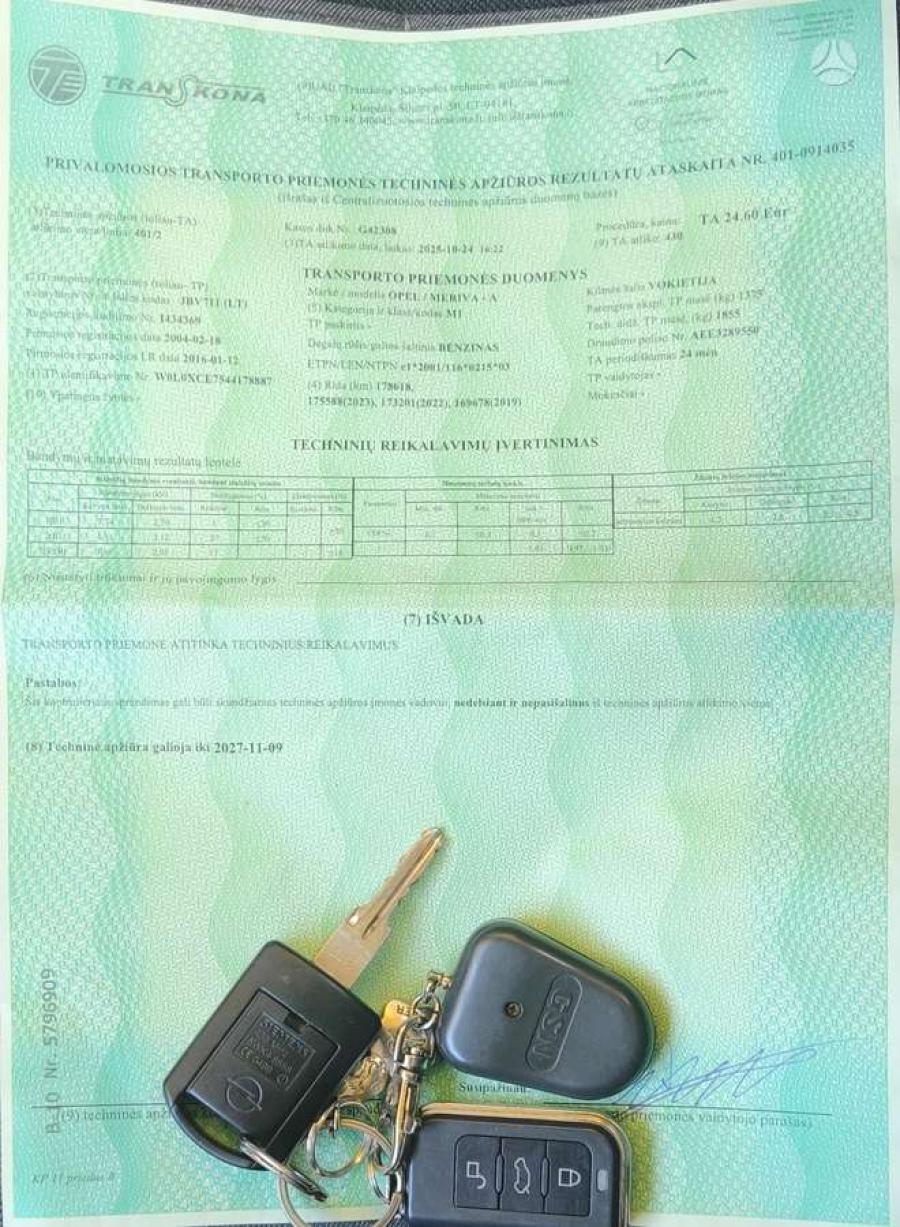 Серый Опель Мерива 2004 в Клайпеда, объемом двигателя 1.60 л и пробегом 180 тыс. км за 1150 €, фото 12 на AUTOMOTO.COM.LV