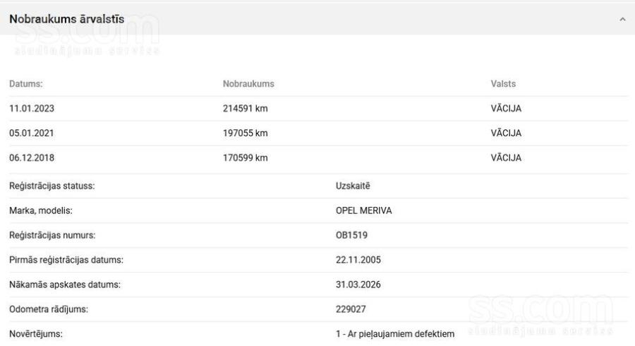 Grey Opel Meriva 2005 in Riga, with an engine capacity of 1.60 L and mileage of 229 thousand km for 1500 €, photo 17 on AUTOMOTO.COM.LV