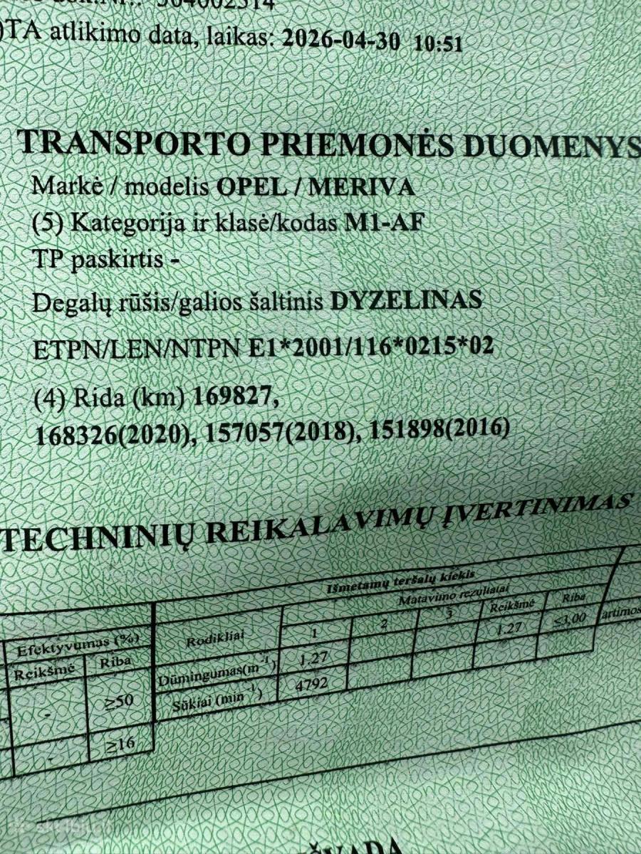 Серый Опель Мерива 2004 в Каунас, объемом двигателя 1.70 л и пробегом 170 тыс. км за 990 €, фото 8 на AUTOMOTO.COM.LV