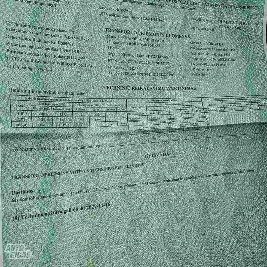 Опель Мерива 2006 в Гаргждай, объемом двигателя 1.70 л и пробегом 248 тыс. км за 750 €, фото 8 на AUTOMOTO.COM.LV