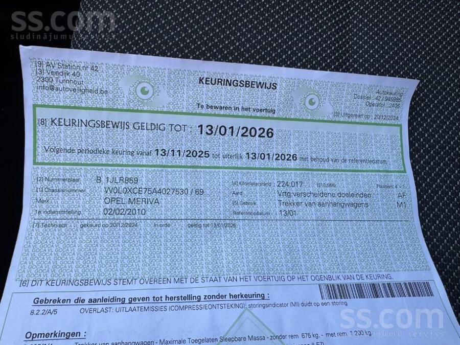 Опель Мерива 2010 в Талси, объемом двигателя 1.30 л и пробегом 234 тыс. км за 2795 €, фото 16 на AUTOMOTO.COM.LV