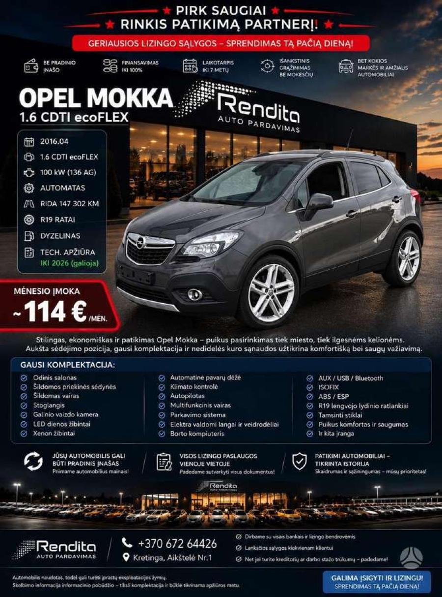 Серый Опель Mokka 2016 в Кретинга, объемом двигателя 1.60 л и пробегом 147 тыс. км за 8199 €, фото 38 на AUTOMOTO.COM.LV