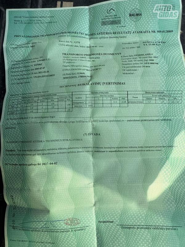 Опель Movano 2008 в Висагинас, объемом двигателя 2.20 л и пробегом 330 тыс. км за 1150 €, фото 6 на AUTOMOTO.COM.LV