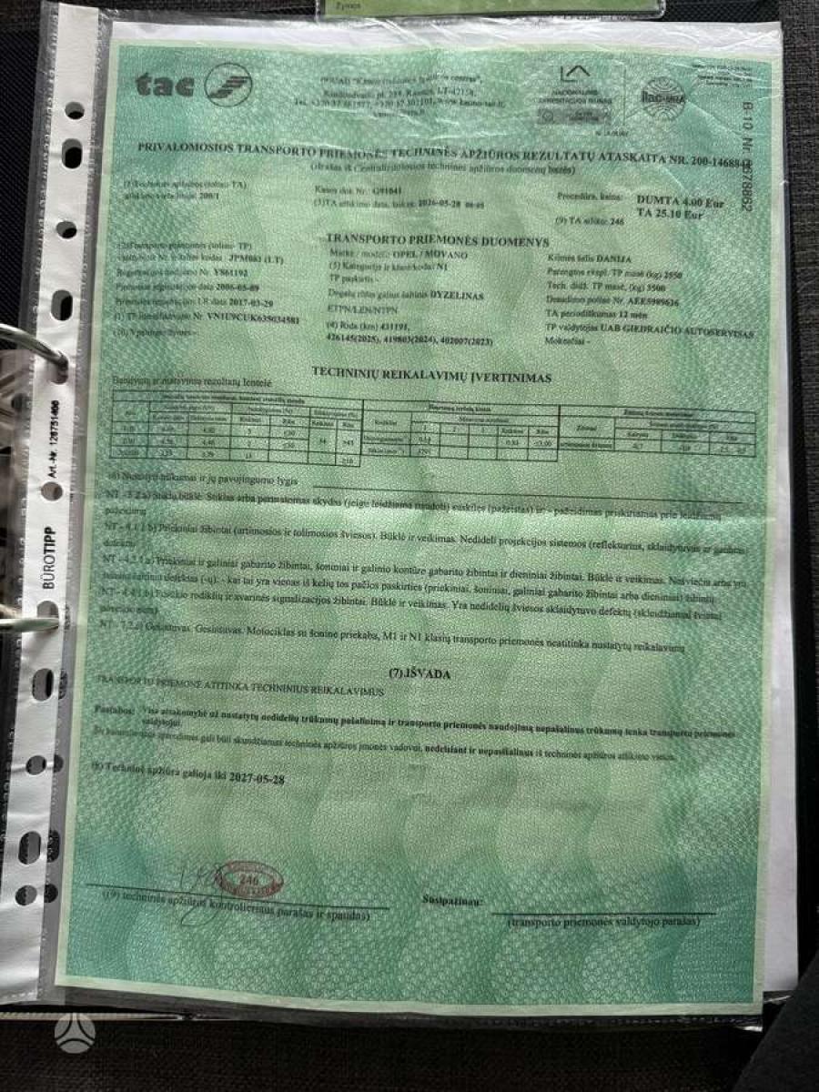 Белый Опель Movano 2006 в Каунас, объемом двигателя 2.46 л и пробегом 432 тыс. км за 3200 €, фото 8 на AUTOMOTO.COM.LV