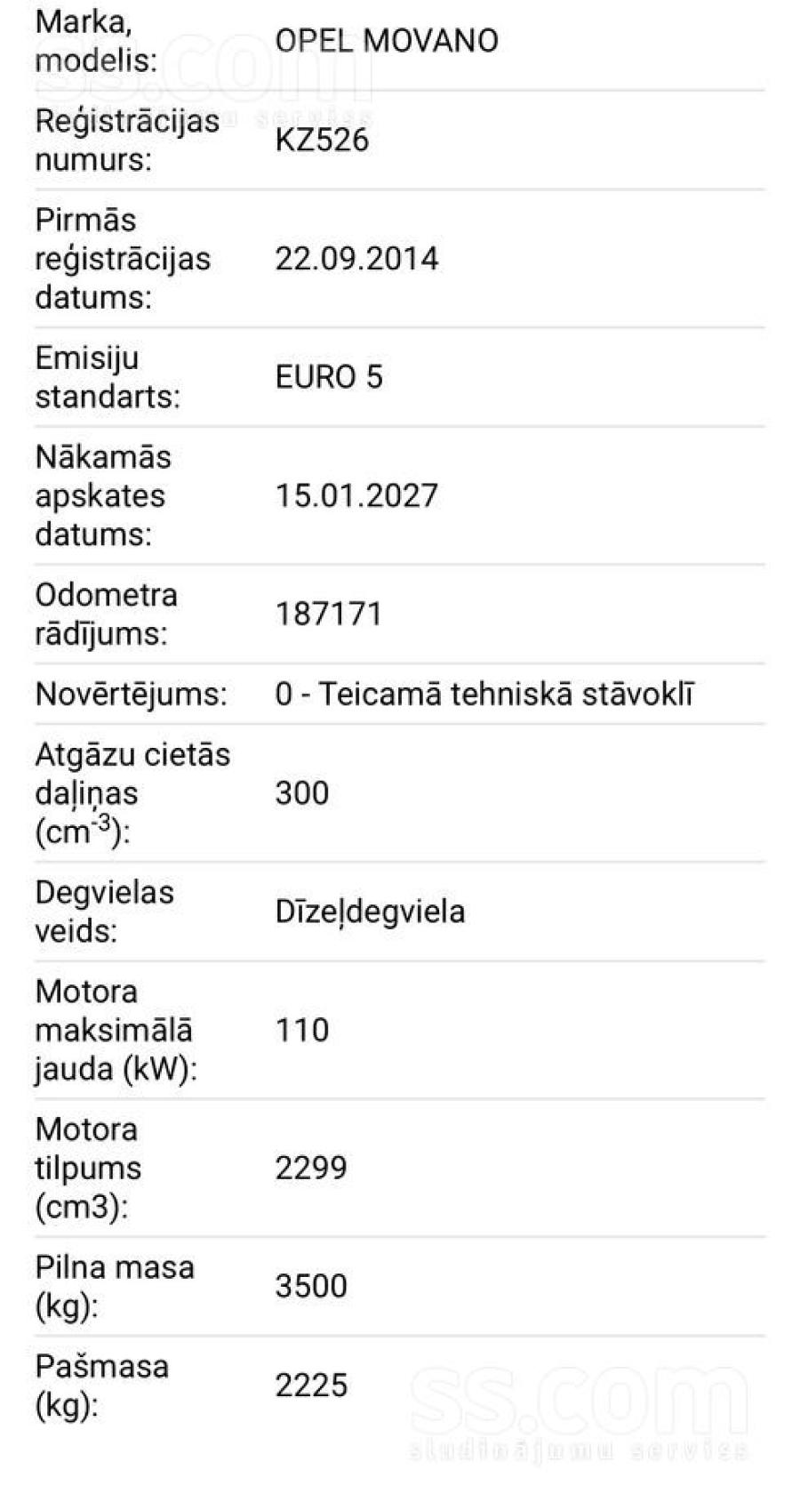 Balts Opel Movano 2014 Liepāja, ar dzinēja tilpumu 2.30 L un nobraukumu 192 tūkst. km par 8900 €, foto 24 vietnē AUTOMOTO.COM.LV