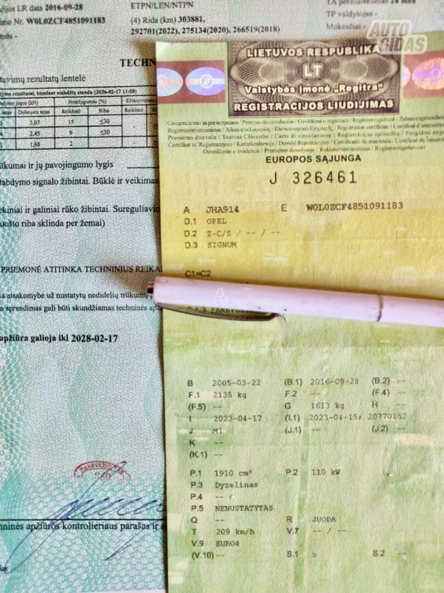 Opel Signum 2005 Bliūdžiai, ar dzinēja tilpumu 1.90 L un nobraukumu 304 tūkst. km par 1430 €, foto 3 vietnē AUTOMOTO.COM.LV