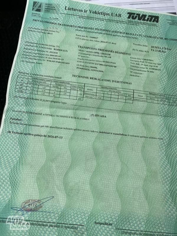Опель Сигнум 2004 в Вильнюс, объемом двигателя 1.90 л и пробегом 410 тыс. км за 500 €, фото 8 на AUTOMOTO.COM.LV