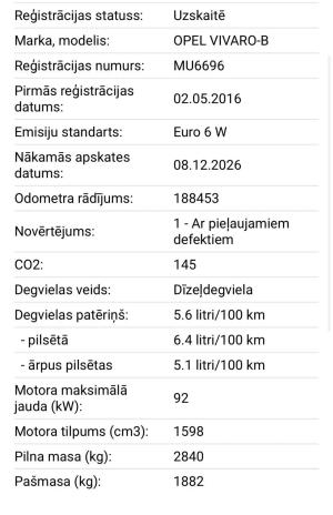 Brown Opel Vivaro 2016 in Riga, with an engine capacity of 1.60 L and mileage of 192 thousand km for 7990 €, photo 26 on AUTOMOTO.COM.LV