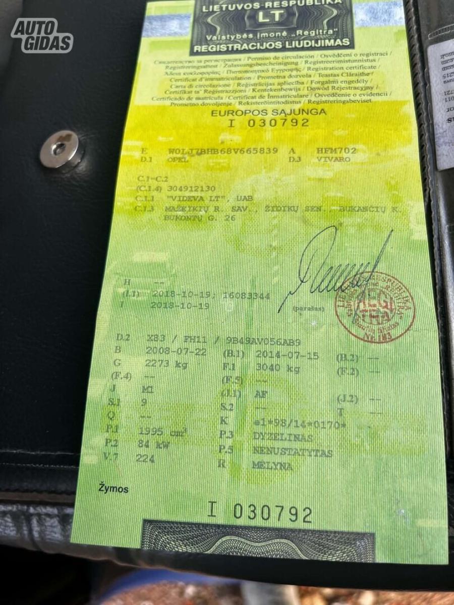 Opel Vivaro 2008 Mažeikiai, ar dzinēja tilpumu 2.00 L un nobraukumu 470 tūkst. km par 5200 €, foto 9 vietnē AUTOMOTO.COM.LV
