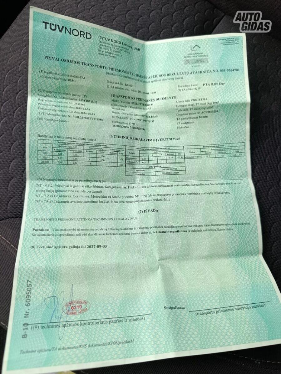 Opel Vivaro 2015 in Vilnius, with an engine capacity of 1.60 L and mileage of 288 thousand km for 9100 €, photo 12 on AUTOMOTO.COM.LV