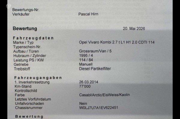 White Opel Vivaro 2014 in Kaunas, with an engine capacity of 2.00 L and mileage of 77 thousand km for 7400 €, photo 9 on AUTOMOTO.COM.LV