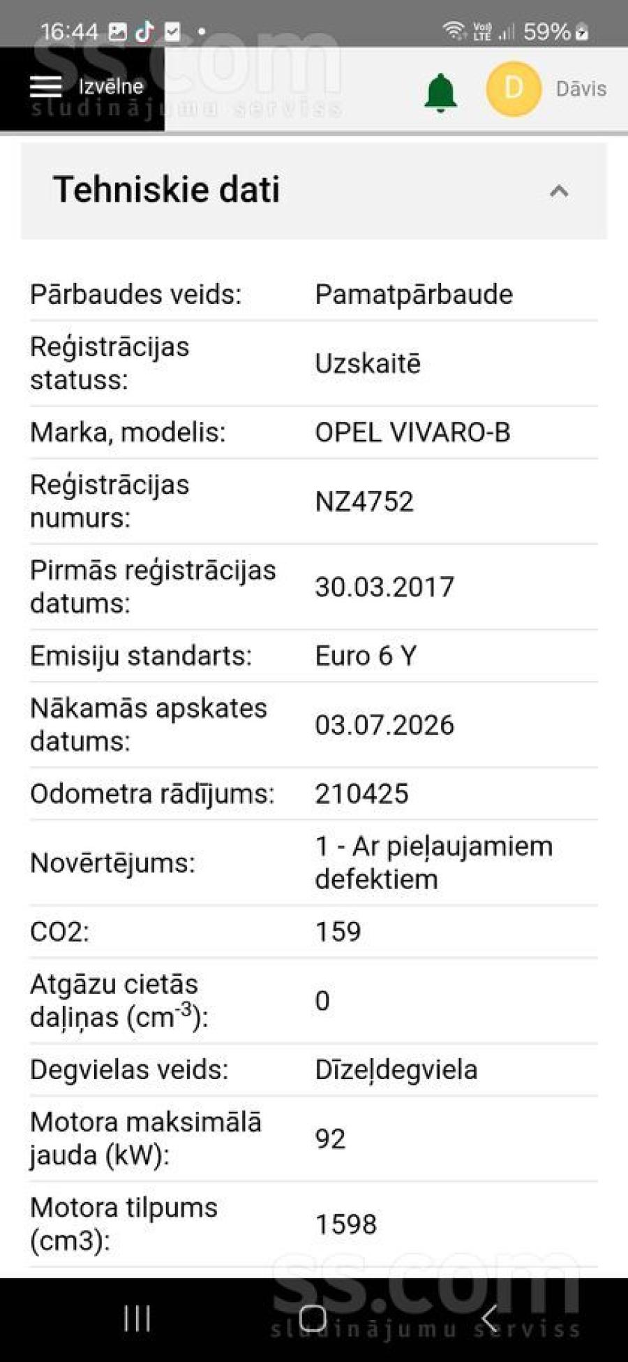 White Opel Vivaro 2017 in Cesis, with an engine capacity of 1.60 L and mileage of 0 thousand km for 11200 €, photo 15 on AUTOMOTO.COM.LV