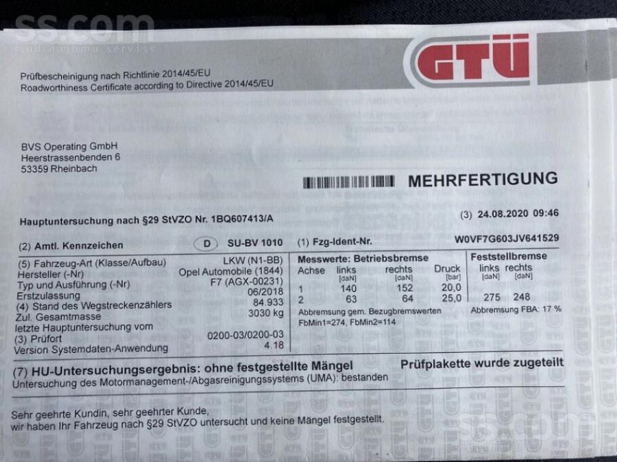 Белый Опель Виваро 2018 в Рига, объемом двигателя 1.60 л и пробегом 202 тыс. км за 11950 €, фото 17 на AUTOMOTO.COM.LV