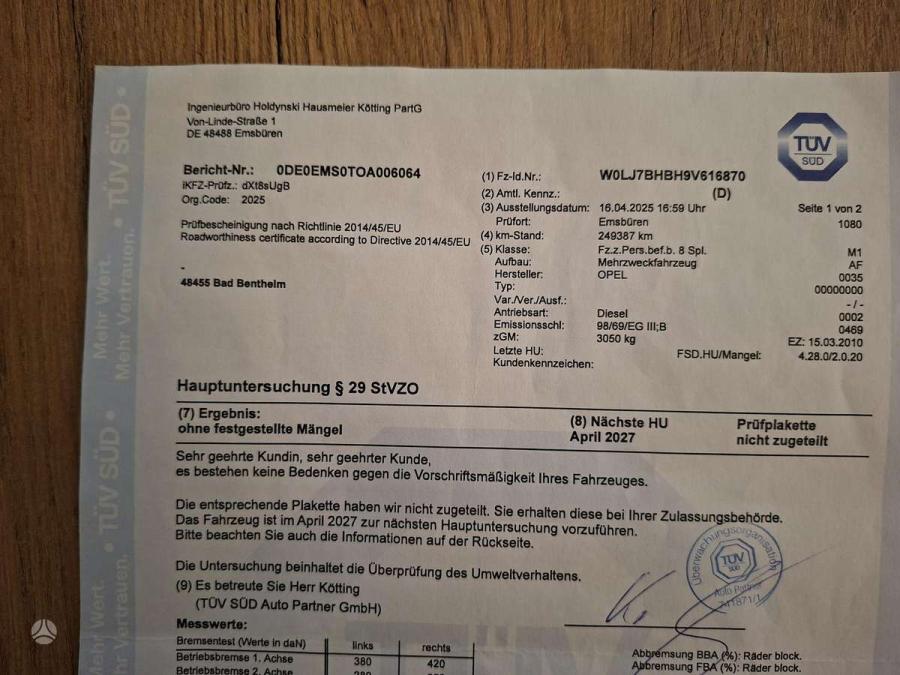Желтый Опель Виваро 2010 в Шилуте, объемом двигателя 2.00 л и пробегом 250 тыс. км за 6300 €, фото 11 на AUTOMOTO.COM.LV