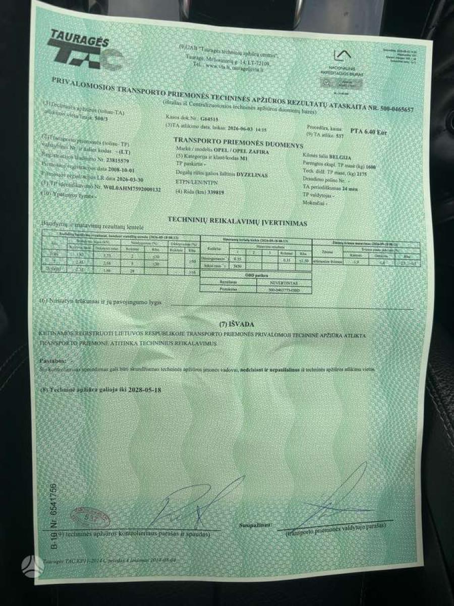 Черный Опель Зафира 2008 в Таураге, объемом двигателя 1.69 л и пробегом 339 тыс. км за 1750 €, фото 22 на AUTOMOTO.COM.LV