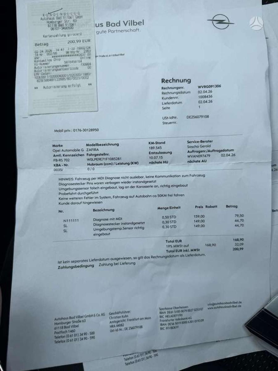 Черный Опель Зафира 2015 в Вильнюс, объемом двигателя 2.00 л и пробегом 190 тыс. км за 6500 €, фото 26 на AUTOMOTO.COM.LV