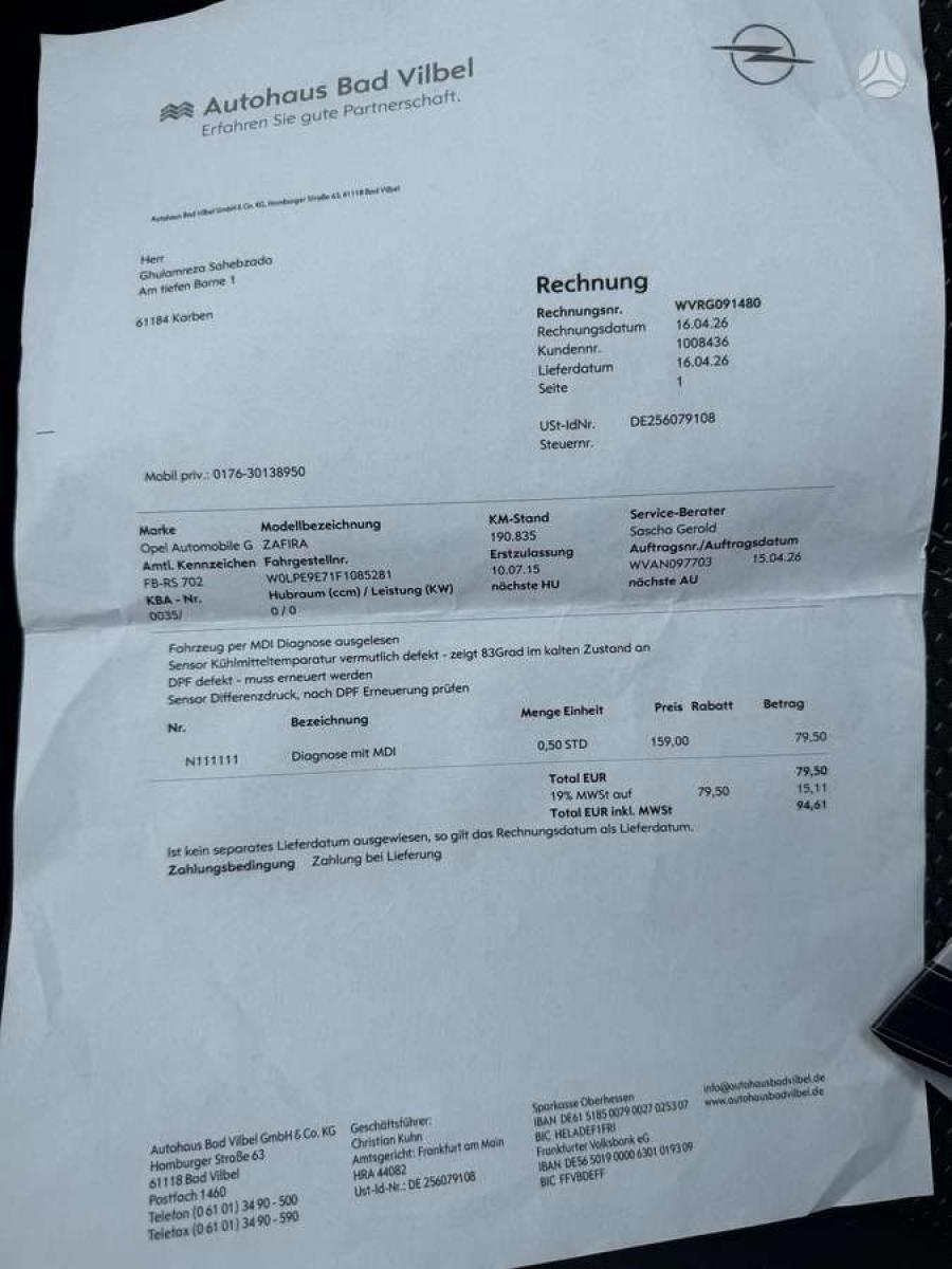 Черный Опель Зафира 2015 в Вильнюс, объемом двигателя 2.00 л и пробегом 190 тыс. км за 6500 €, фото 27 на AUTOMOTO.COM.LV