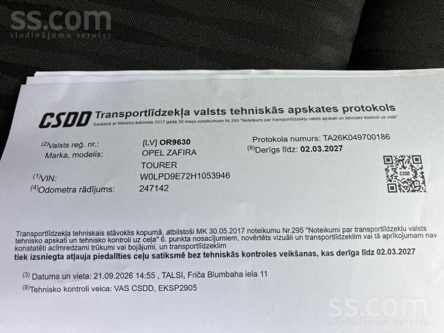 Blue Opel Zafira 2017 in Talsi, with an engine capacity of 2.00 L and mileage of 247 thousand km for 8500 €, photo 20 on AUTOMOTO.COM.LV
