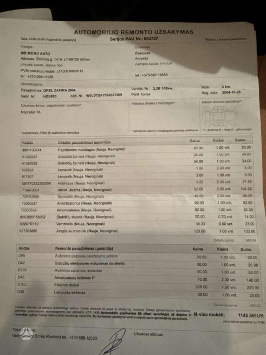 Серый Опель Зафира 2004 в Вильнюс, объемом двигателя 2.20 л и пробегом 250 тыс. км за 800 €, фото 8 на AUTOMOTO.COM.LV