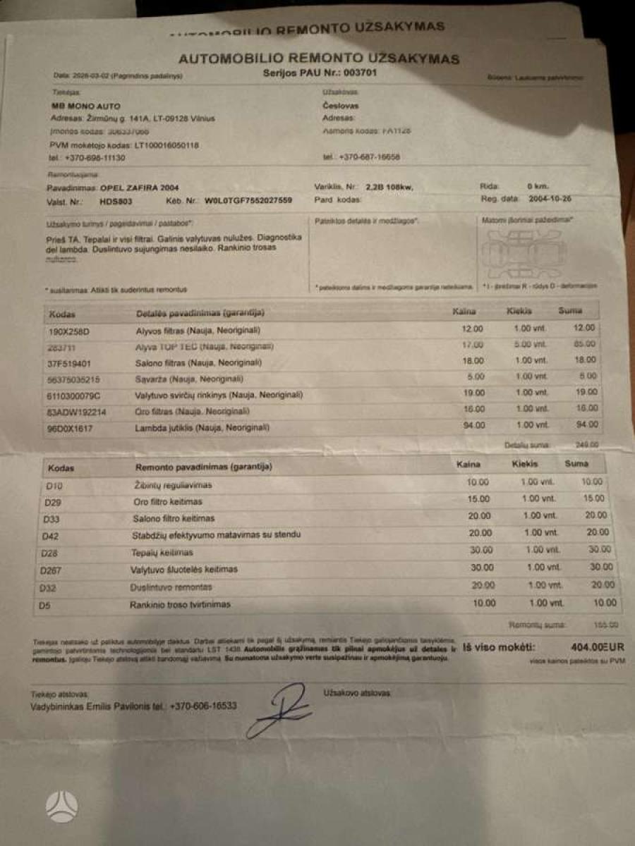 Серый Опель Зафира 2004 в Вильнюс, объемом двигателя 2.20 л и пробегом 250 тыс. км за 800 €, фото 9 на AUTOMOTO.COM.LV