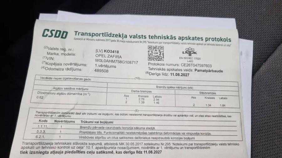 Grey Opel Zafira 2008 in Cesis, with an engine capacity of 1.90 L and mileage of 490 thousand km for 1700 €, photo 14 on AUTOMOTO.COM.LV