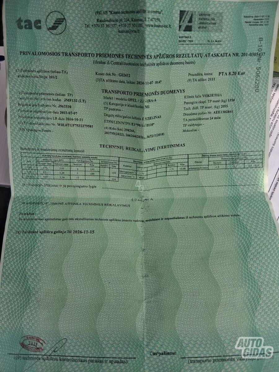 Опель Зафира 2003 в Паневежис, объемом двигателя 2.20 л и пробегом 400 тыс. км за 440 €, фото 6 на AUTOMOTO.COM.LV