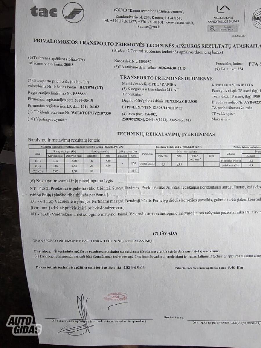 Опель Зафира 2000 в Каунас, объемом двигателя 1.80 л и пробегом 257 тыс. км за 475 €, фото 11 на AUTOMOTO.COM.LV