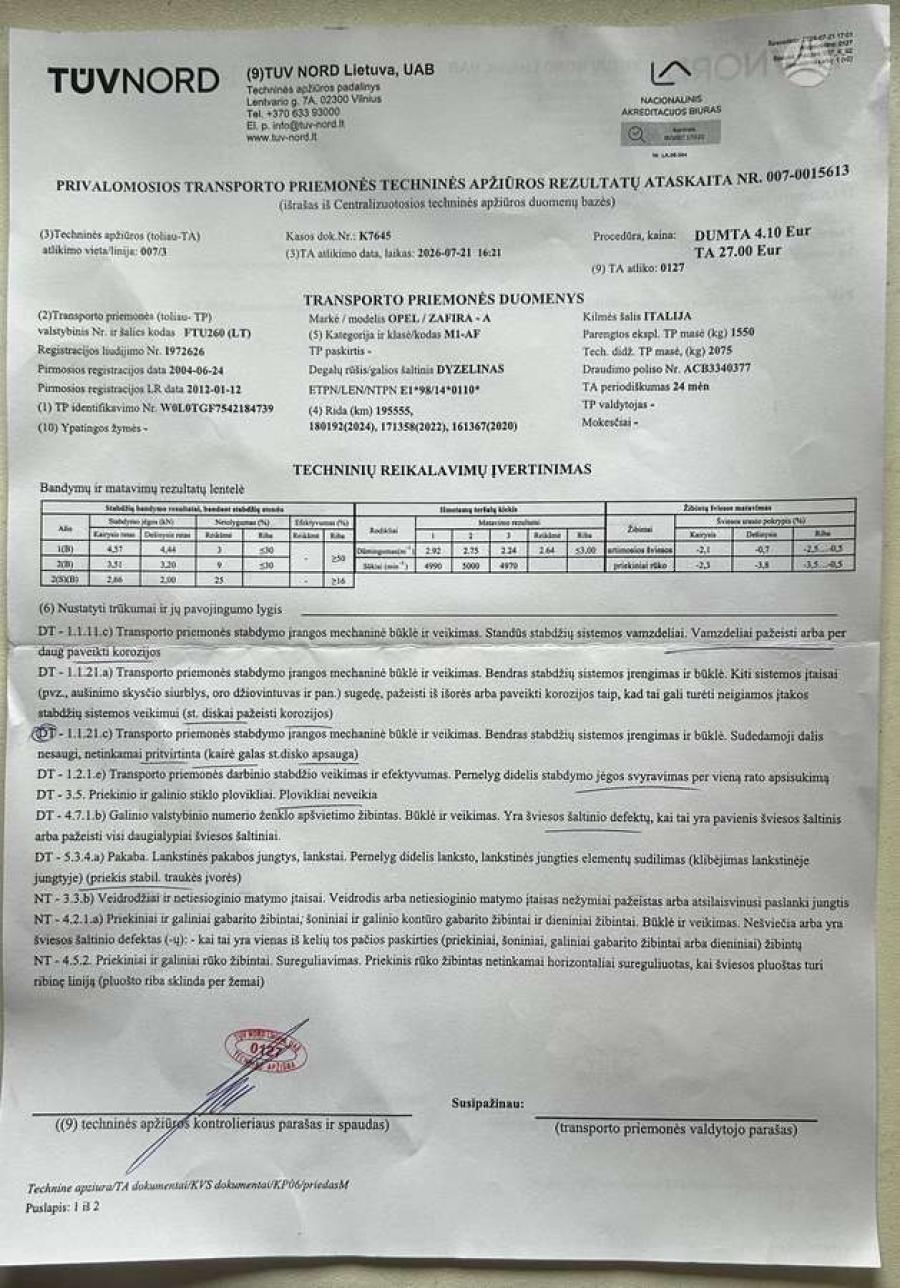 Опель Зафира 2004 в Вильнюс, объемом двигателя 2.00 л и пробегом 196 тыс. км за 500 €, фото 15 на AUTOMOTO.COM.LV