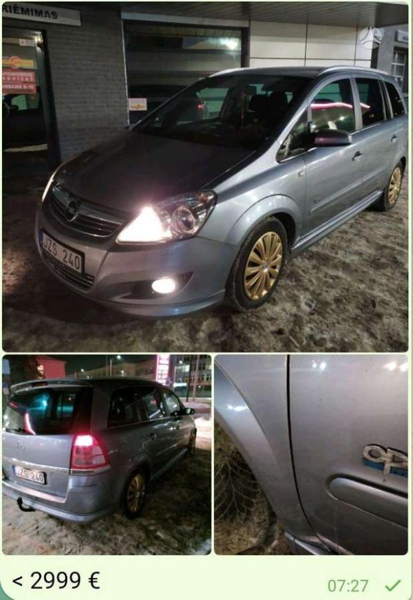 Opel Zafira 2008 in Vilnius, with an engine capacity of 1.91 L and mileage of 305 thousand km for 2999 €, photo 4 on AUTOMOTO.COM.LV