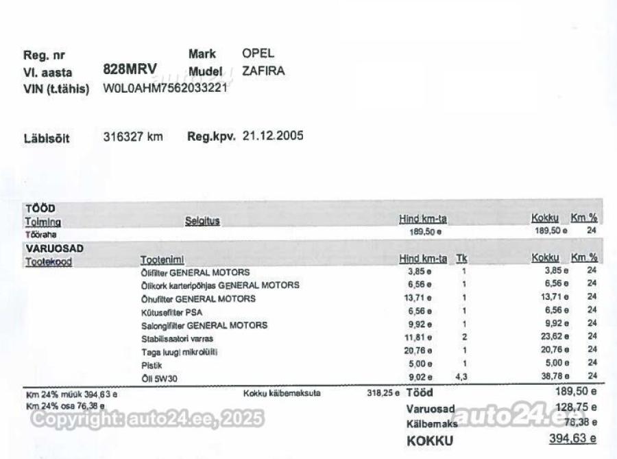 Opel Zafira 2005 in Tallinn, with an engine capacity of 1.90 L and mileage of 318 thousand km for 3500 €, photo 2 on AUTOMOTO.COM.LV