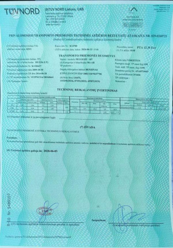 Синий Пежо 107 2009 в Вильнюс, объемом двигателя 1.00 л и пробегом 136 тыс. км за 1699 €, фото 9 на AUTOMOTO.COM.LV