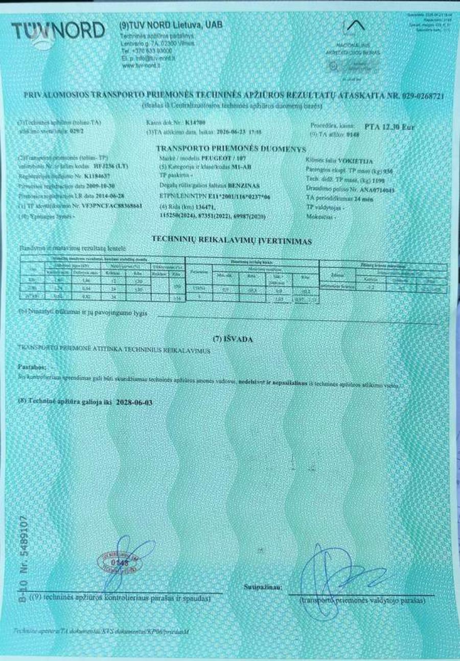 Синий Пежо 107 2009 в Вильнюс, объемом двигателя 1.00 л и пробегом 136 тыс. км за 1699 €, фото 10 на AUTOMOTO.COM.LV