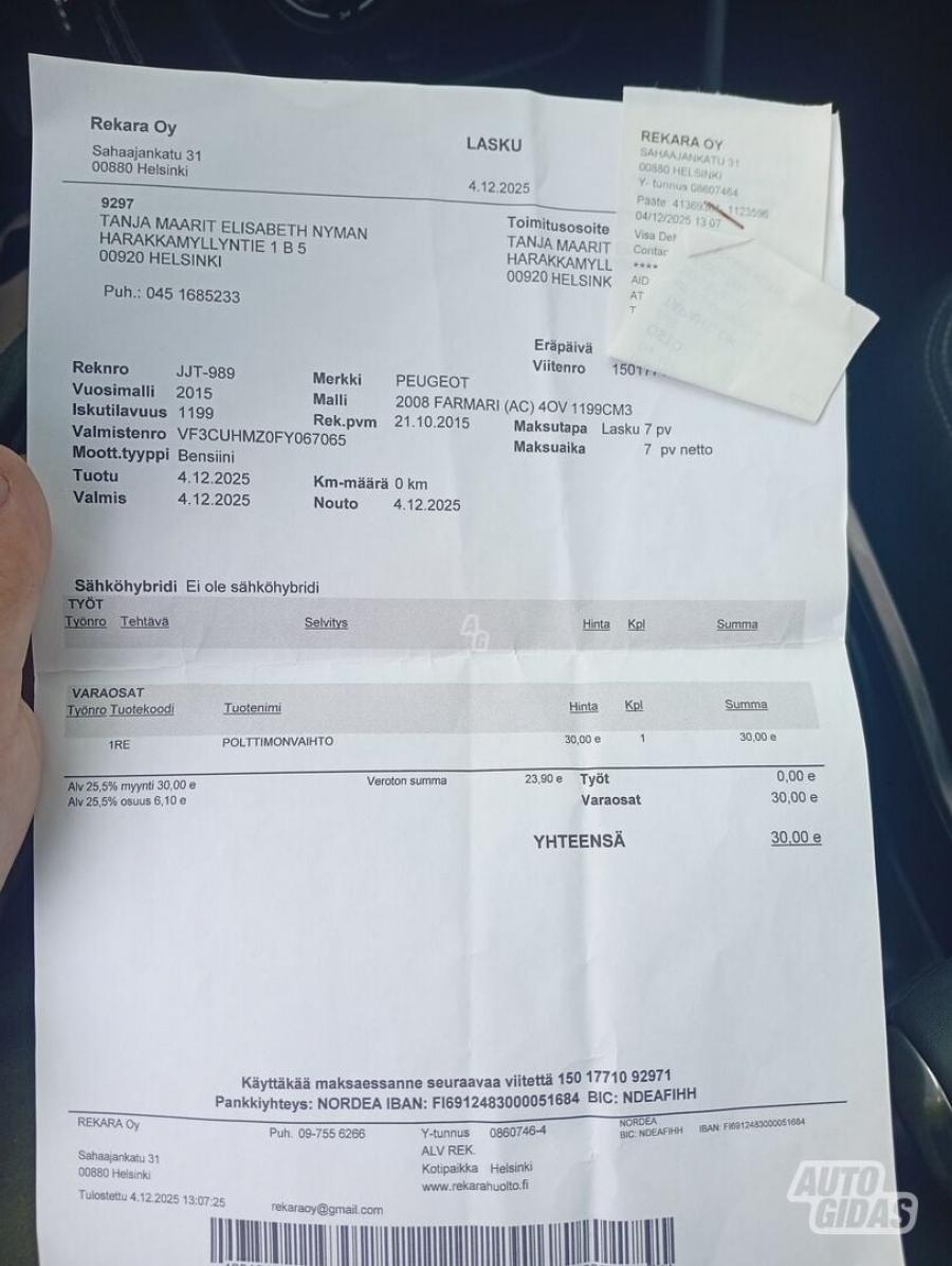 Black Peugeot 2008 2015 in Panevezys, with an engine capacity of 1.20 L and mileage of 145 thousand km for 3650 €, photo 31 on AUTOMOTO.COM.LV