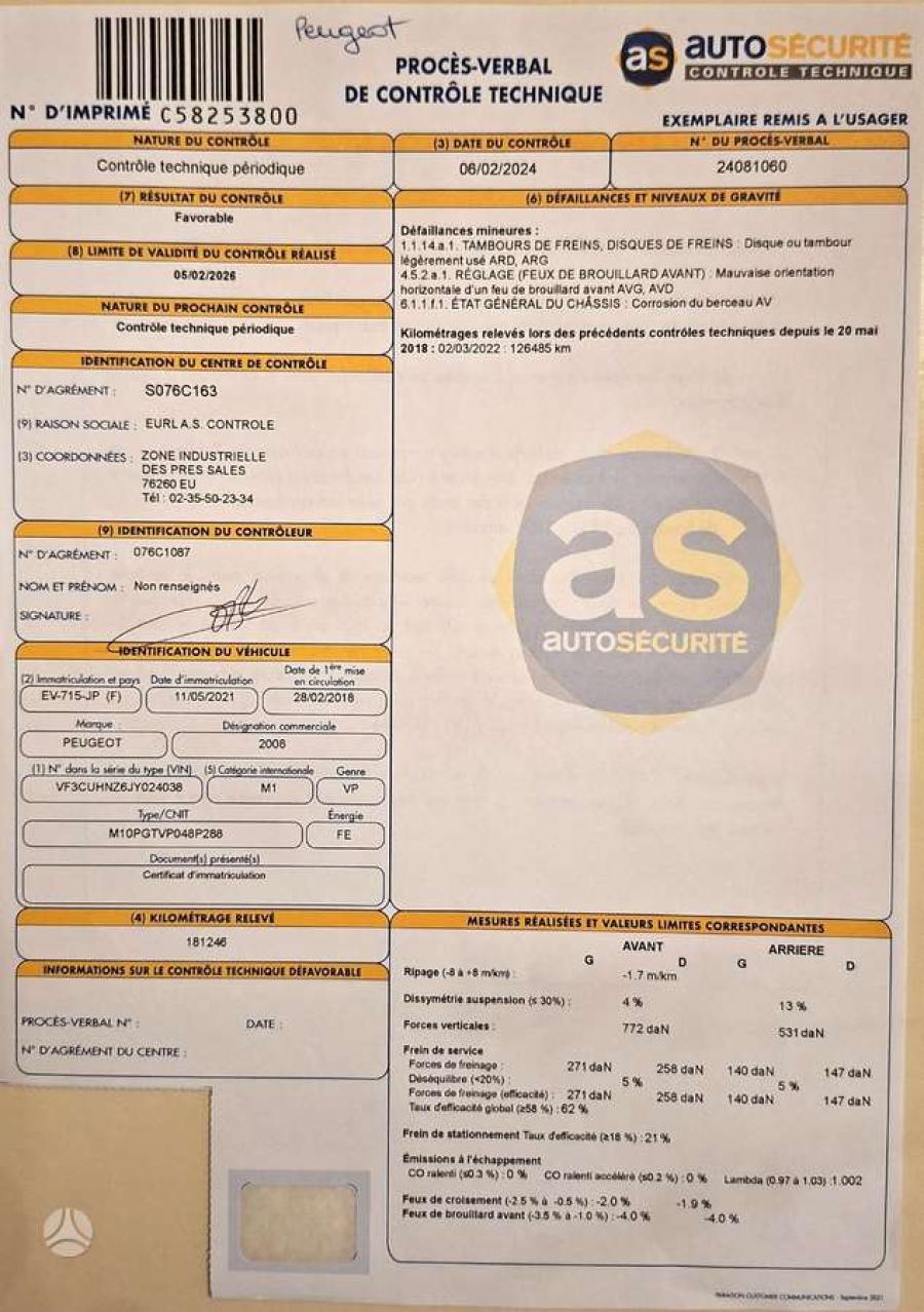 Green Peugeot 2008 2018 in Kaunas, with an engine capacity of 1.20 L and mileage of 202 thousand km for 6200 €, photo 5 on AUTOMOTO.COM.LV